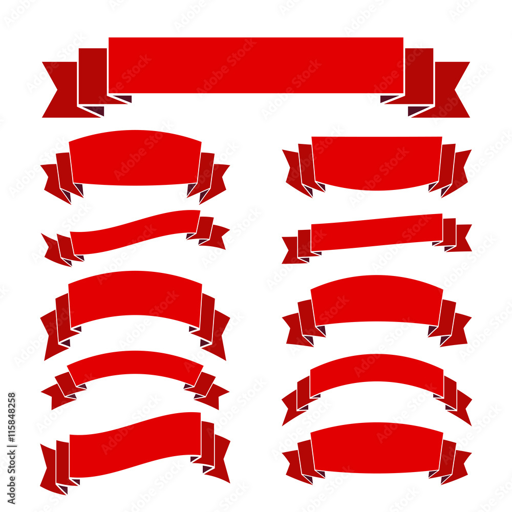 Red ribbon banners set. Beautiful blank for decoration graphic. Old ...