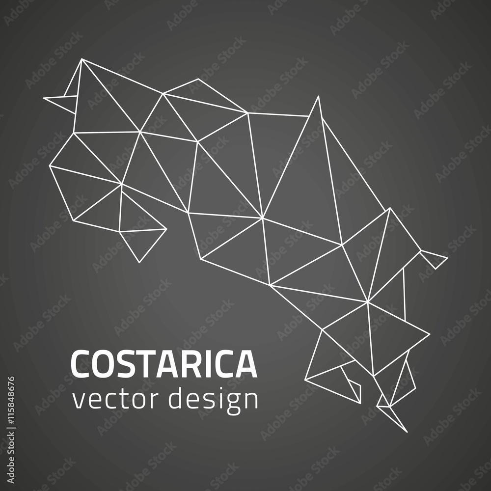 Costa Rica black vector perspective map of America Stock Vector | Adobe ...