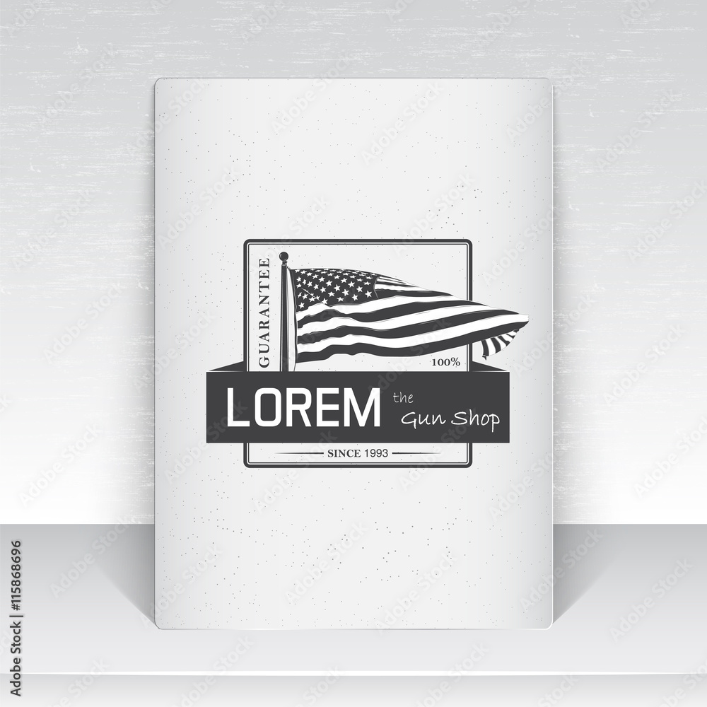 American gun shop. Firearms store. Hunting gun. Detailed elements ...