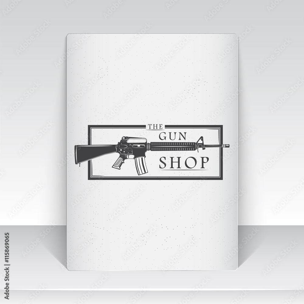 American gun shop. Firearms store. Hunting gun. Detailed elements ...