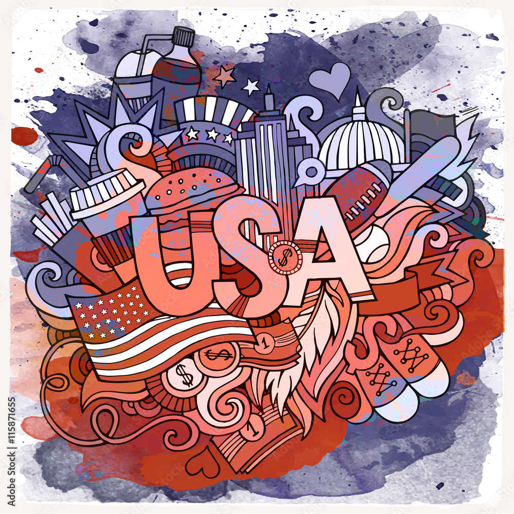 Cartoon vector hand drawn doodle USA illustration Stock Vector | Adobe ...