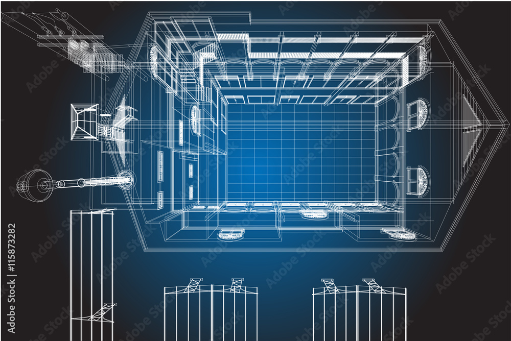 architecture abstract, 3d illustration, Top view building structure ...