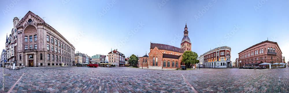 360 degree panoramic Skyline view of Riga old town Dome Square During ...