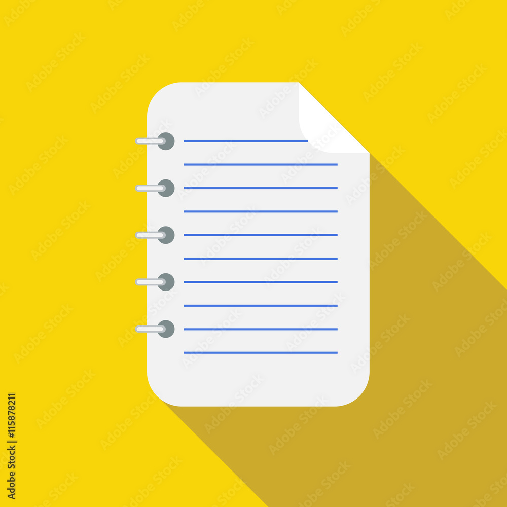 Lined sheet of paper icon in flat style on a yellow background Stock ...