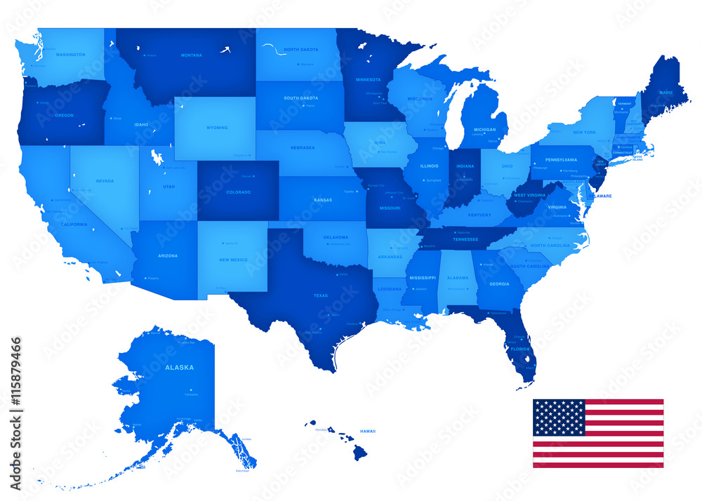 High Detail USA Blue shaded Map Stock Vector | Adobe Stock