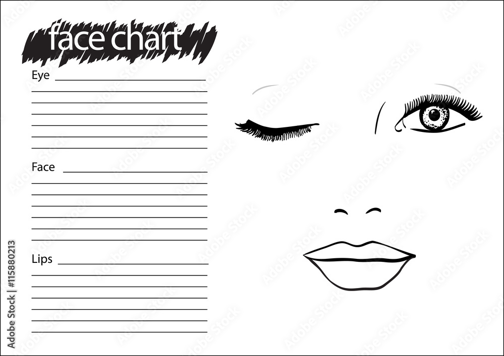 Face chart Makeup Artist Blank. Template. Vector illustration. Stock ...