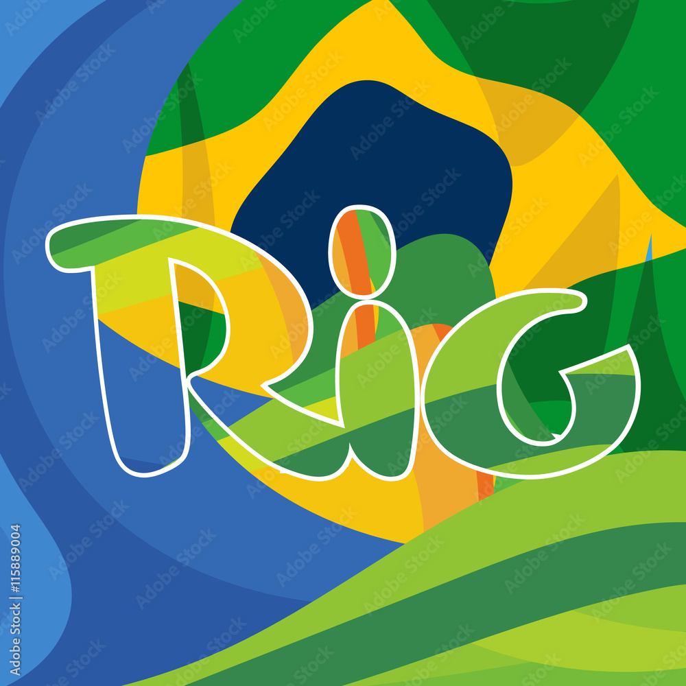 Abstract rio logo over Brasil national colors background. Digital ...