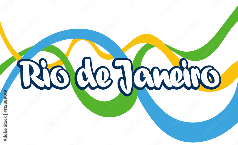 Abstract Rio de Janeiro logo, with national flag color lines, over ...