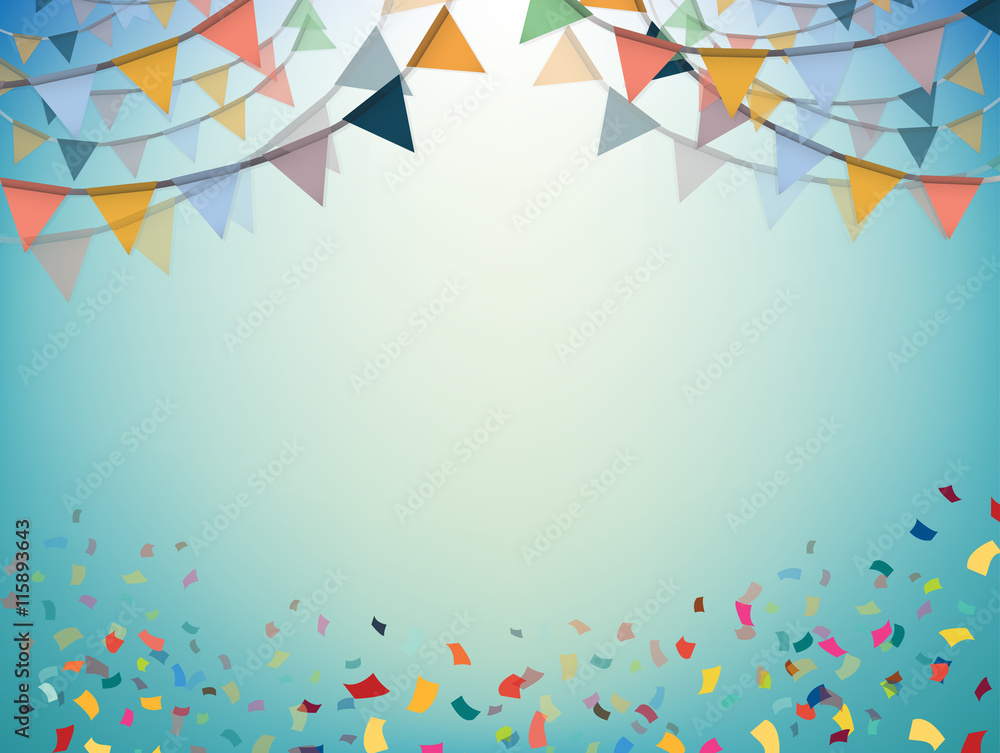 Celebrate banner. Party flags with confetti. Vector. Stock Vector ...
