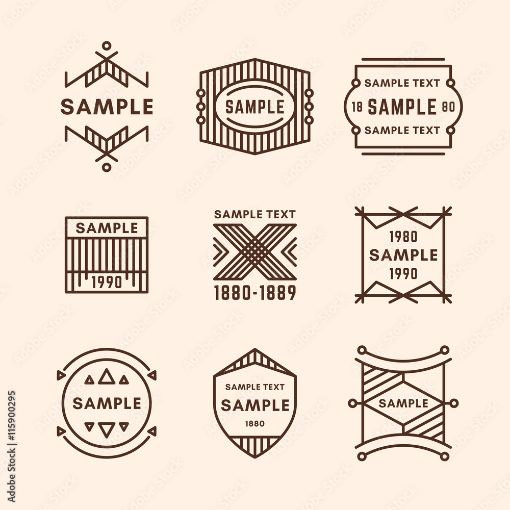 Set of Line Art Decorative Geometric Vector Frames and Borders with ...