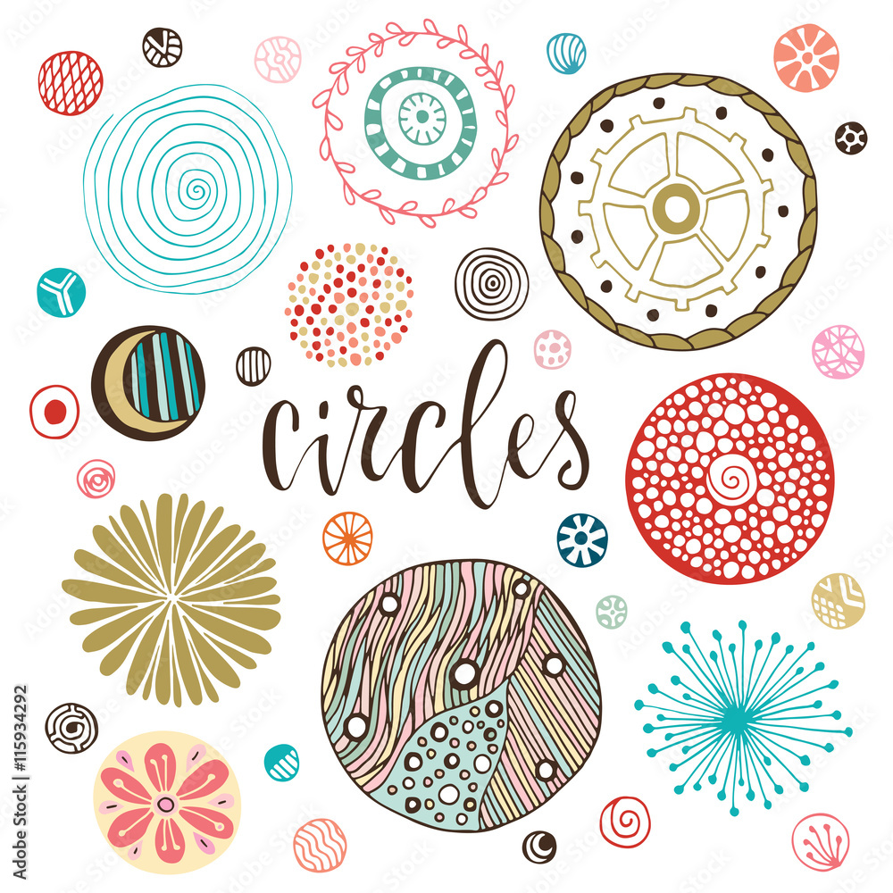 Circle textures set. Hand drawn Isolated decorations. Vector ...