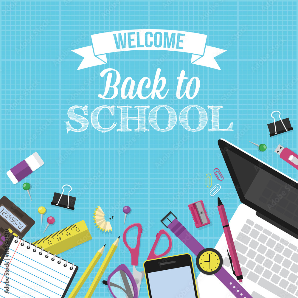 Modern back to school background with typography and flat schoo Stock ...