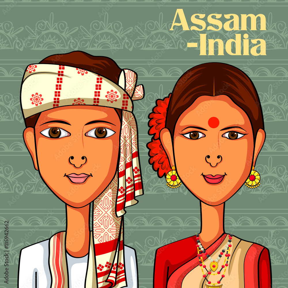 Plakat Assamese Couple in traditional costume of Assam, India - assam ...