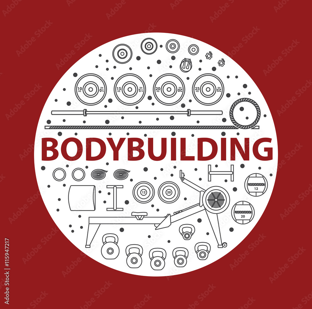 Set of bodybuilding, healthy and active lifestyle, fitness and g Stock ...