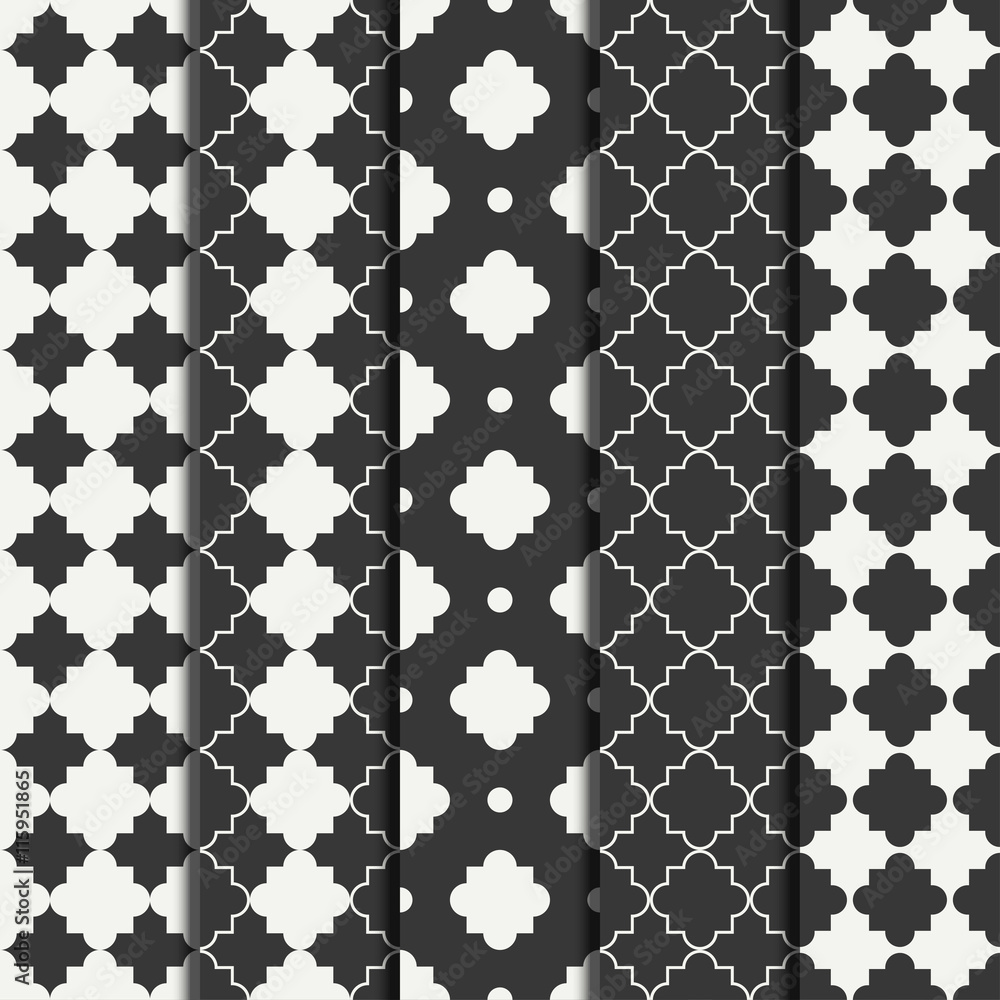 Set of geometric line monochrome lattice seamless arabic pattern ...