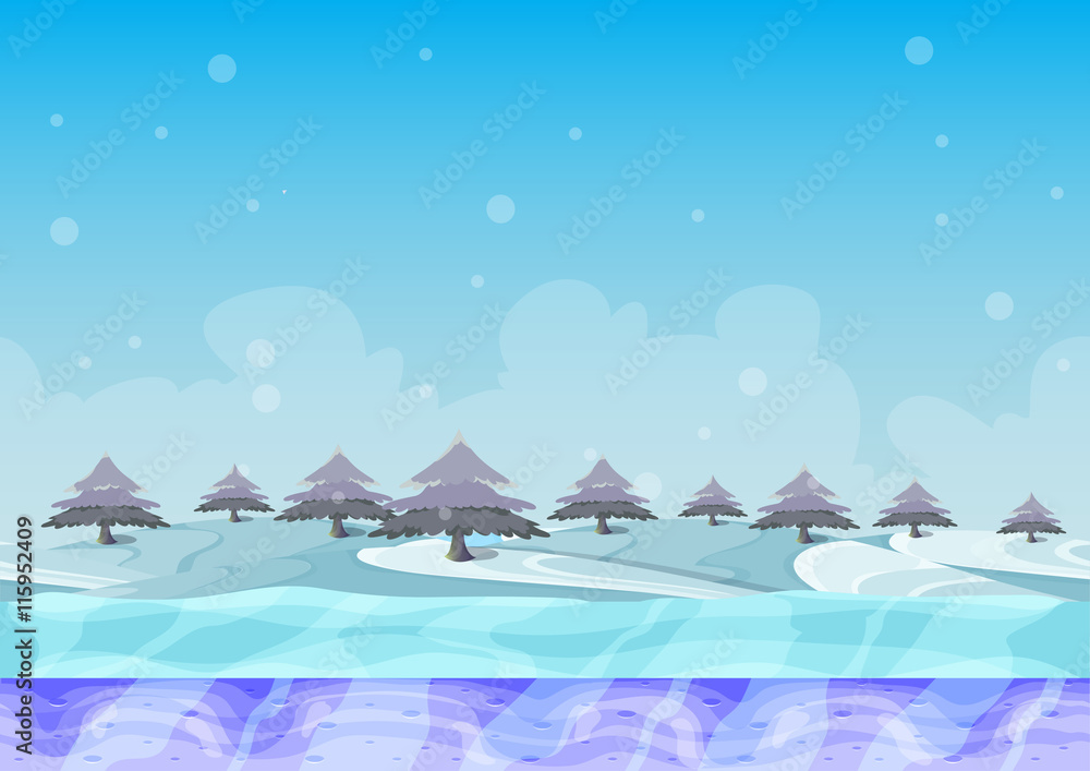 cartoon vector snow landscape with separated layers for game and ...