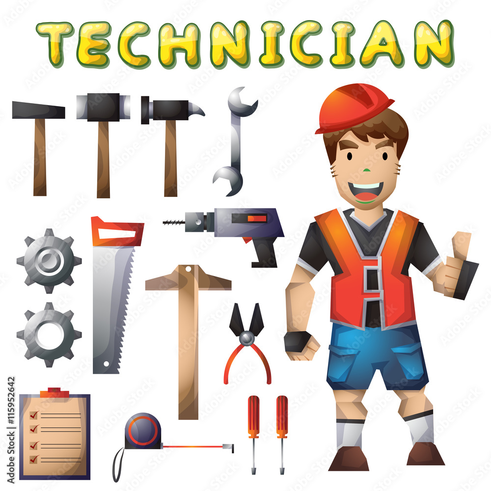 technician vector cartoon with separated layers for game and animation ...