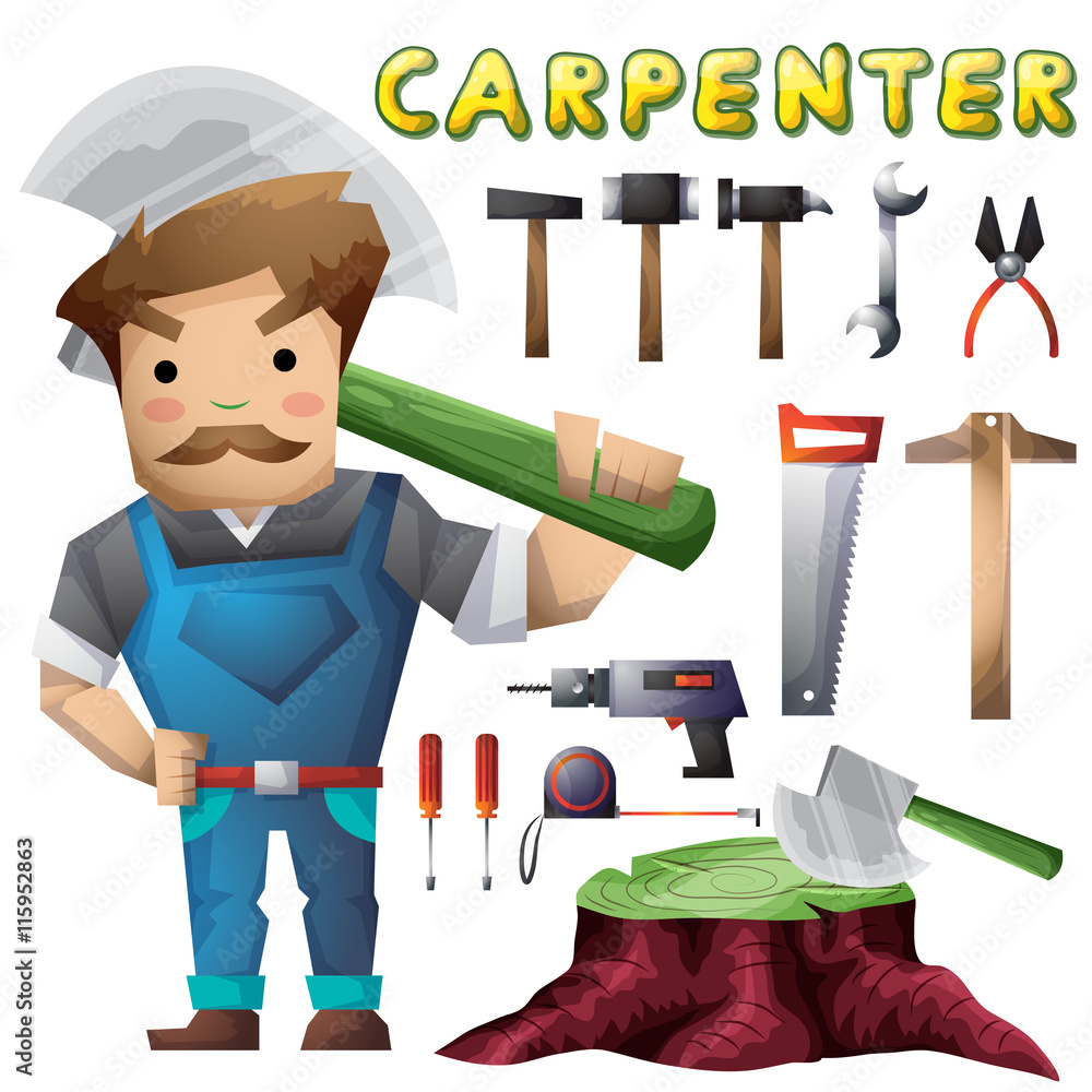 carpenter man with separated layers for game and animation, game design ...
