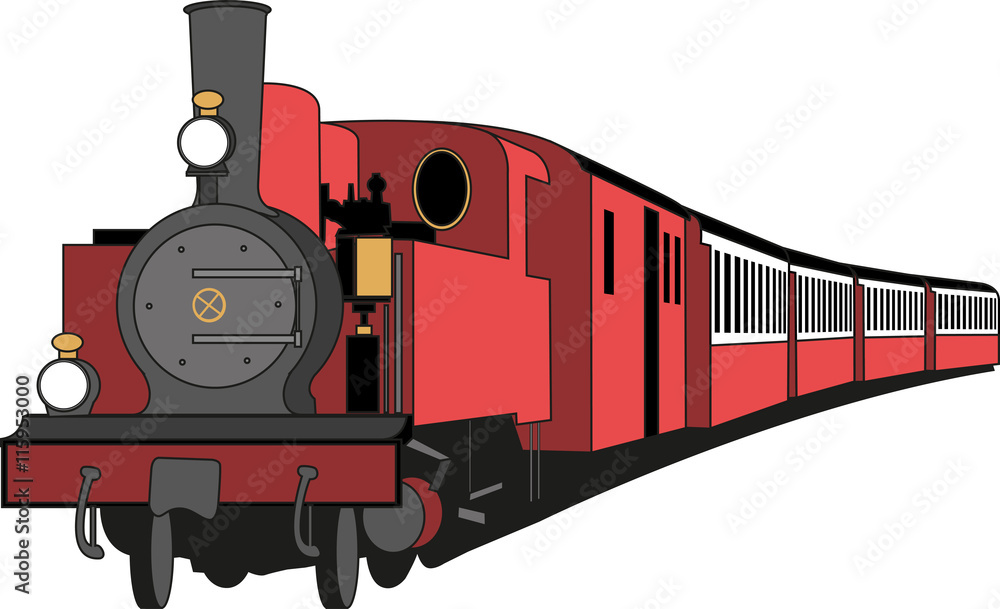Small red train pounding in the countryside. Stock Vector | Adobe Stock