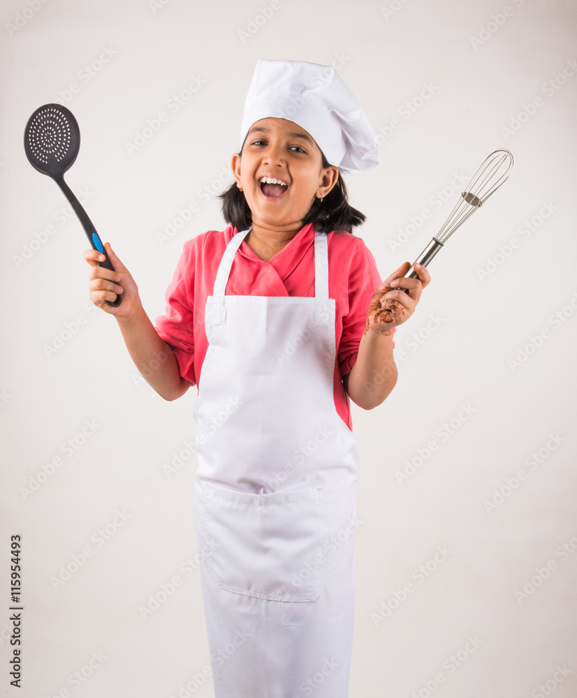 small girl chef, small girl cook, asian small girl in chef uniform ...