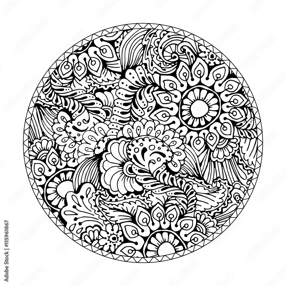 Round coloring book page design for adults. Stock Vector | Adobe Stock