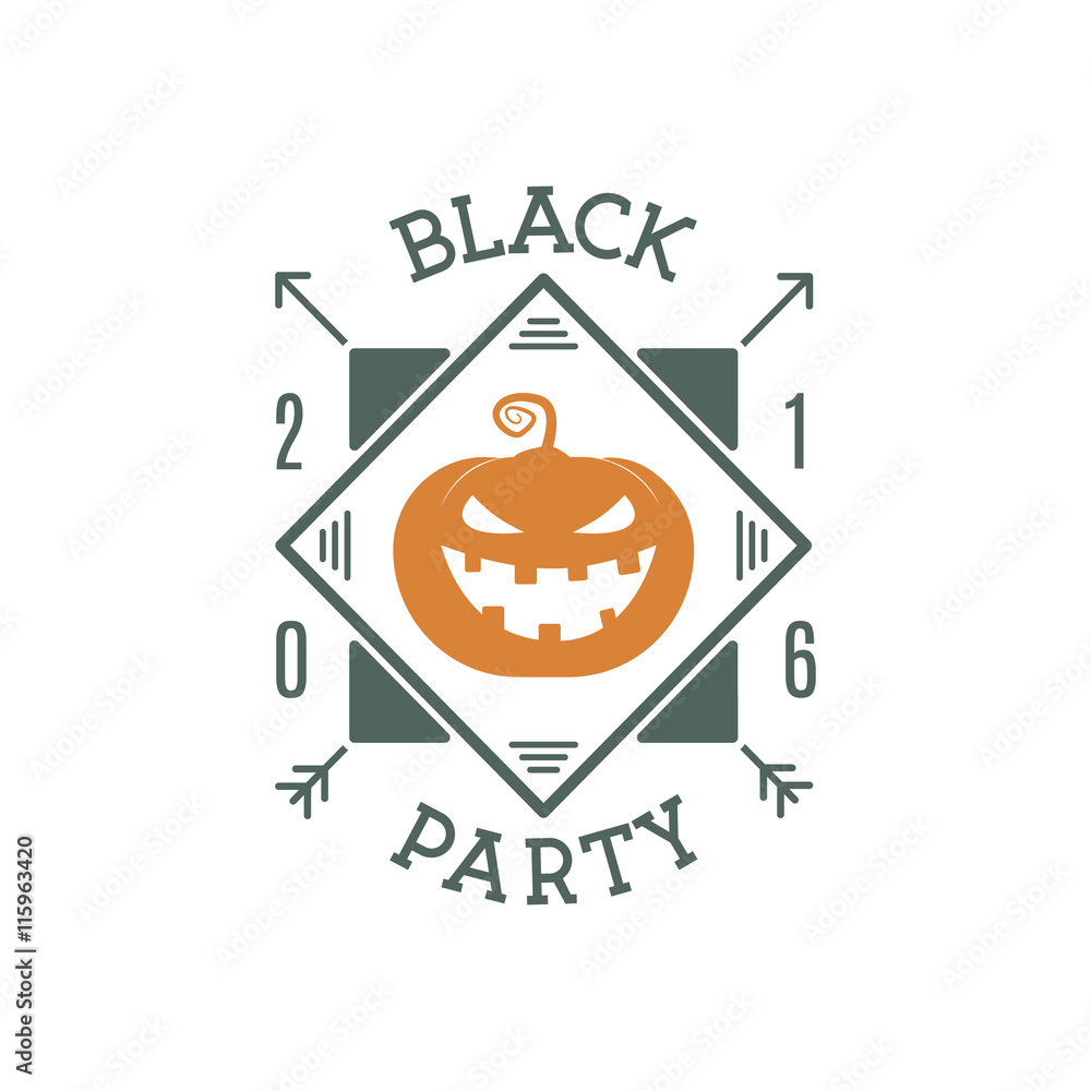 Happy Halloween 2016 black party invitation label. Typography insignia ...