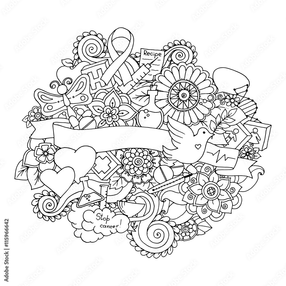 Breast cancer awareness month doodle illustration. Medical Background ...