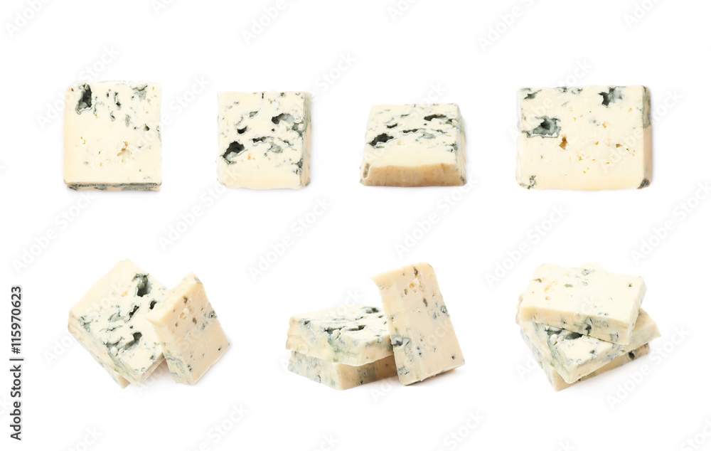 Blue cheese slices isolated Stock-Foto | Adobe Stock