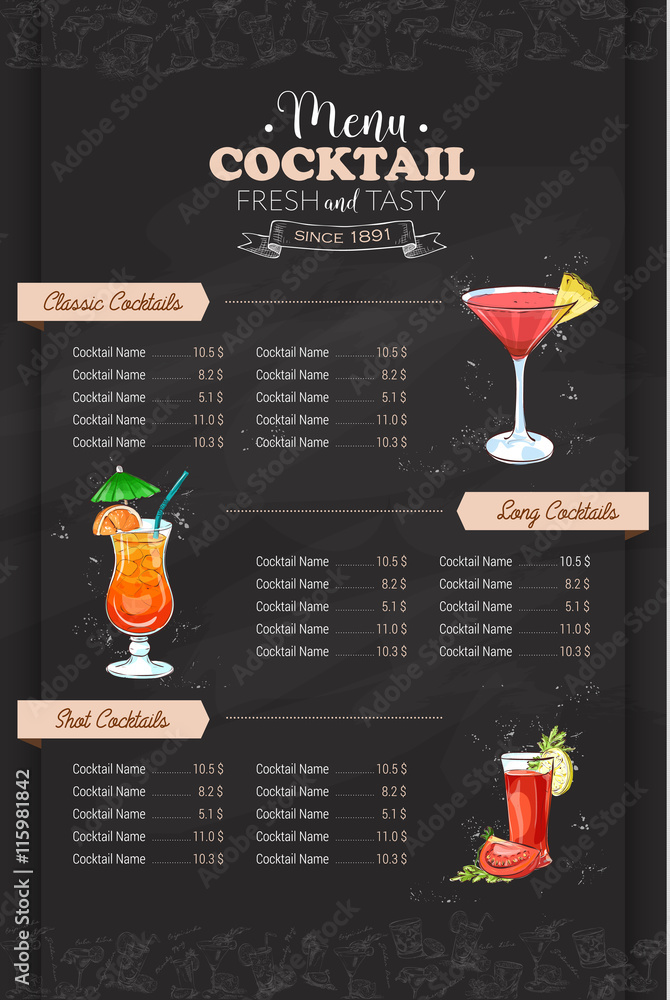 Drawing vertical cocktail menu design Stock Vector | Adobe Stock