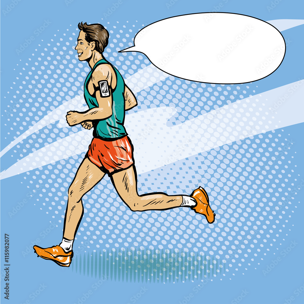 Sportsman running concept vector illustration in retro comic pop art ...