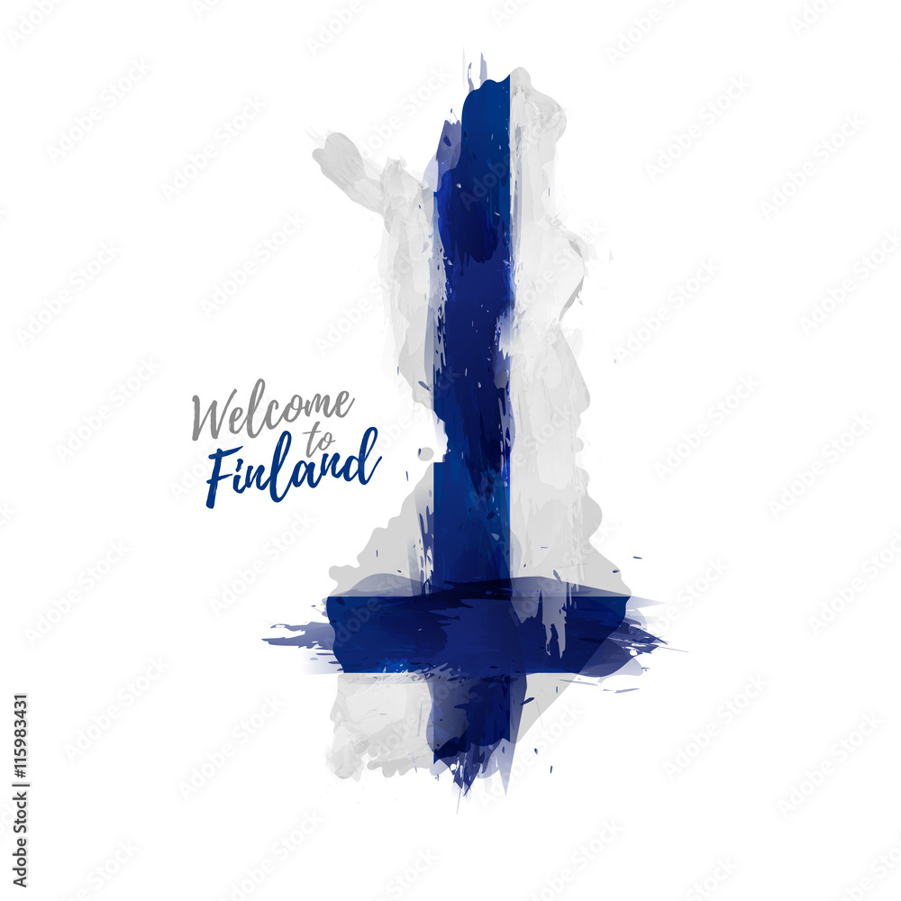 Symbol, poster, banner Finland. Map of Finland with the decoration of ...