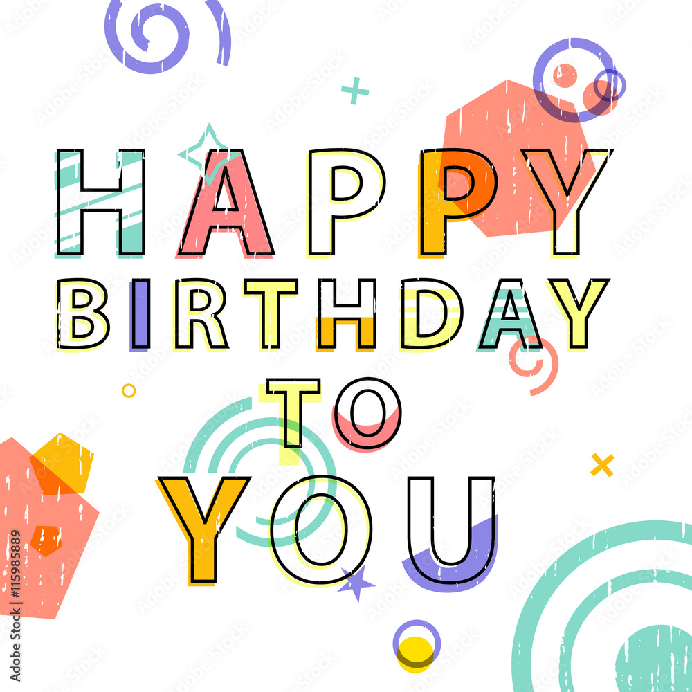 Greeting card with text Happy Birthday. Card in modern style, with ...