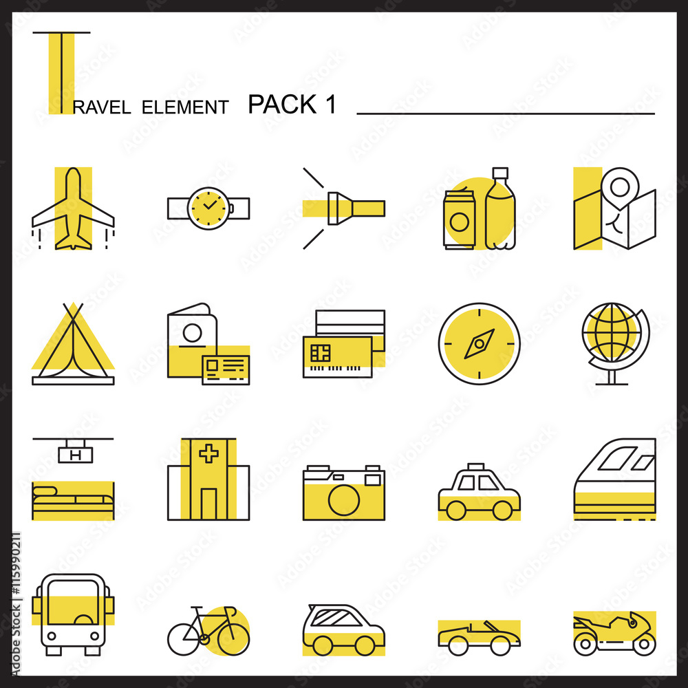 Travel Element Line Icon Set.Pack 1.Colour pack. Stock Vector | Adobe Stock
