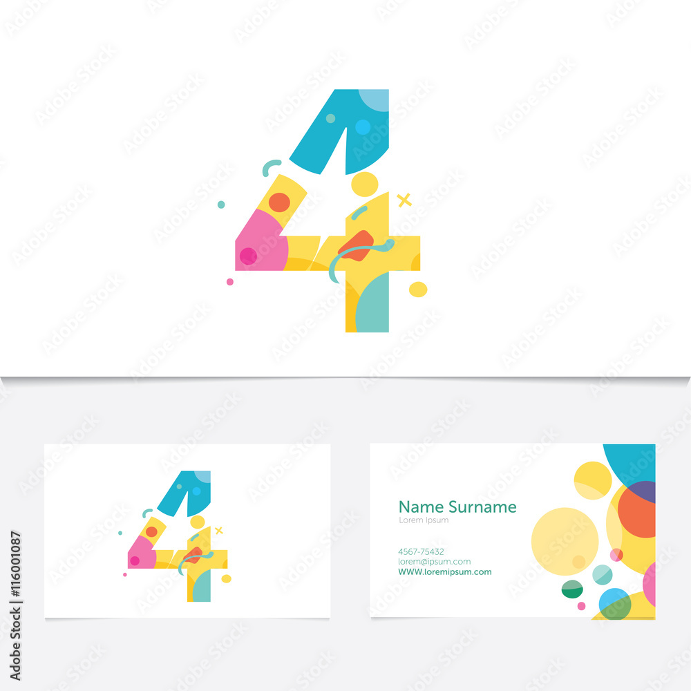 Creative Number 4 design vector template On The Business card template ...