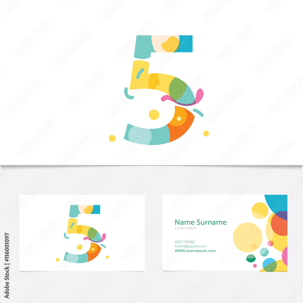 Creative Number 5 design vector template On The Business card template ...