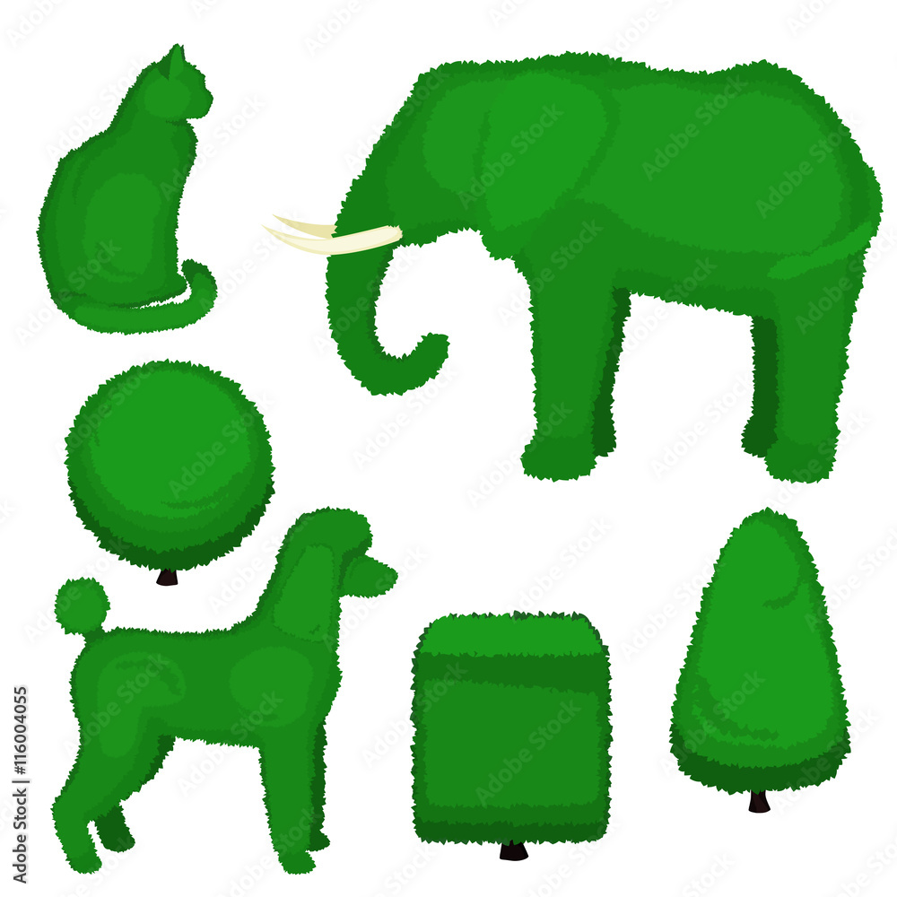 Set of topiary bushes of different shapes. Vector illustration of a ...