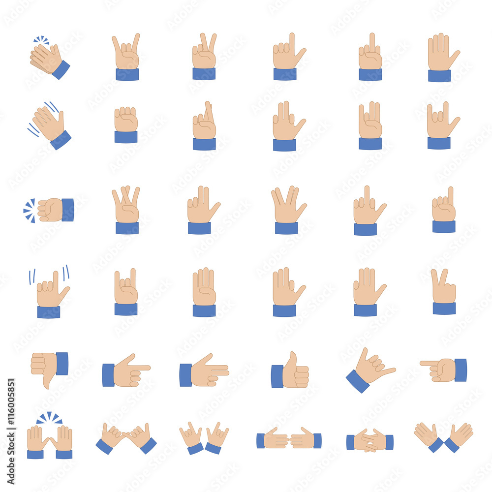 Set of hand emoticon vector isolated on white background. Gestures ...