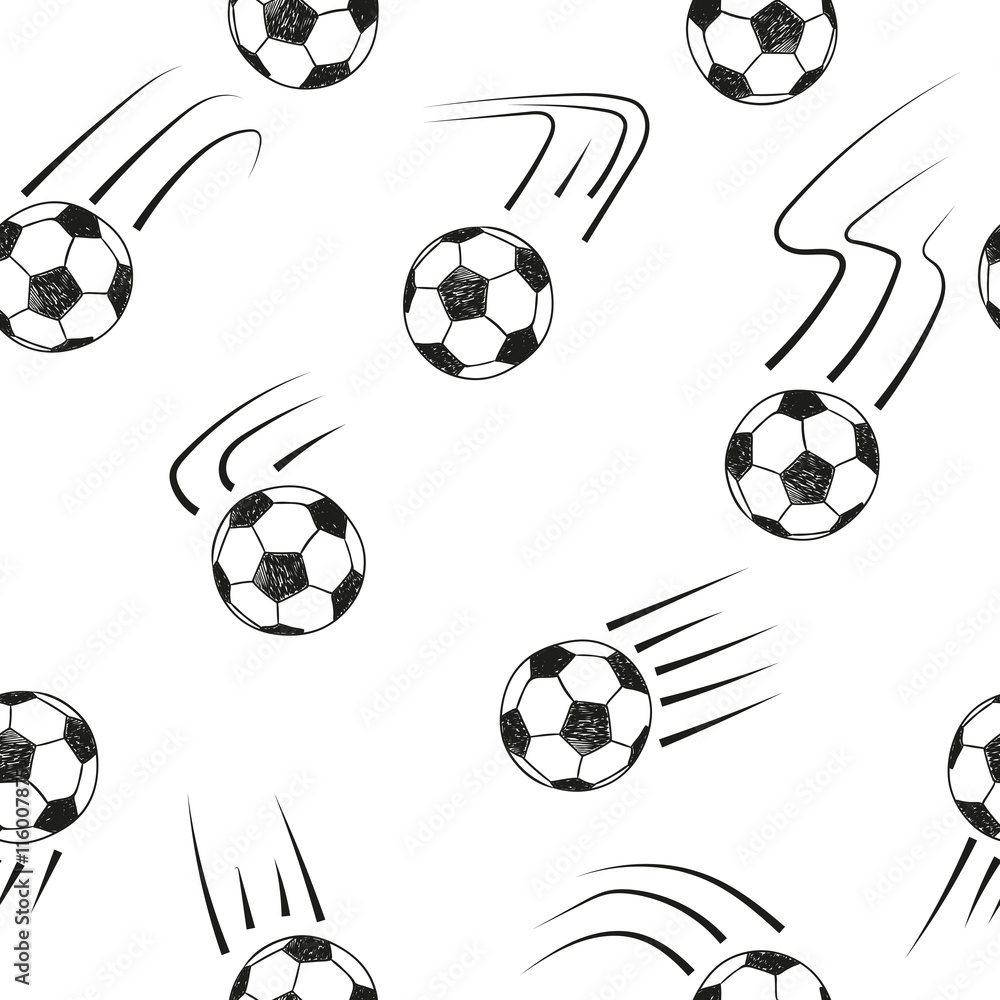 Seamless pattern with doodle soccer balls. Black and white vector ...