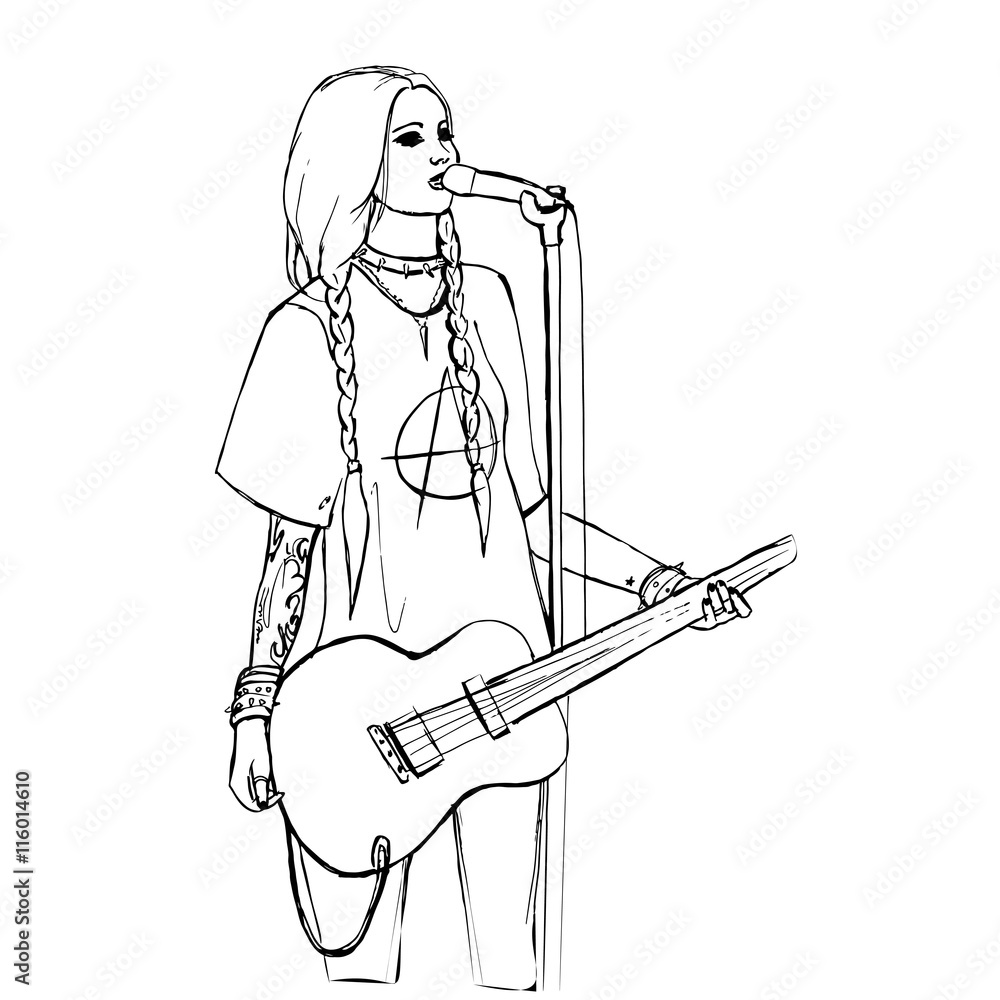 Rock girl with guitar Stock Vector | Adobe Stock
