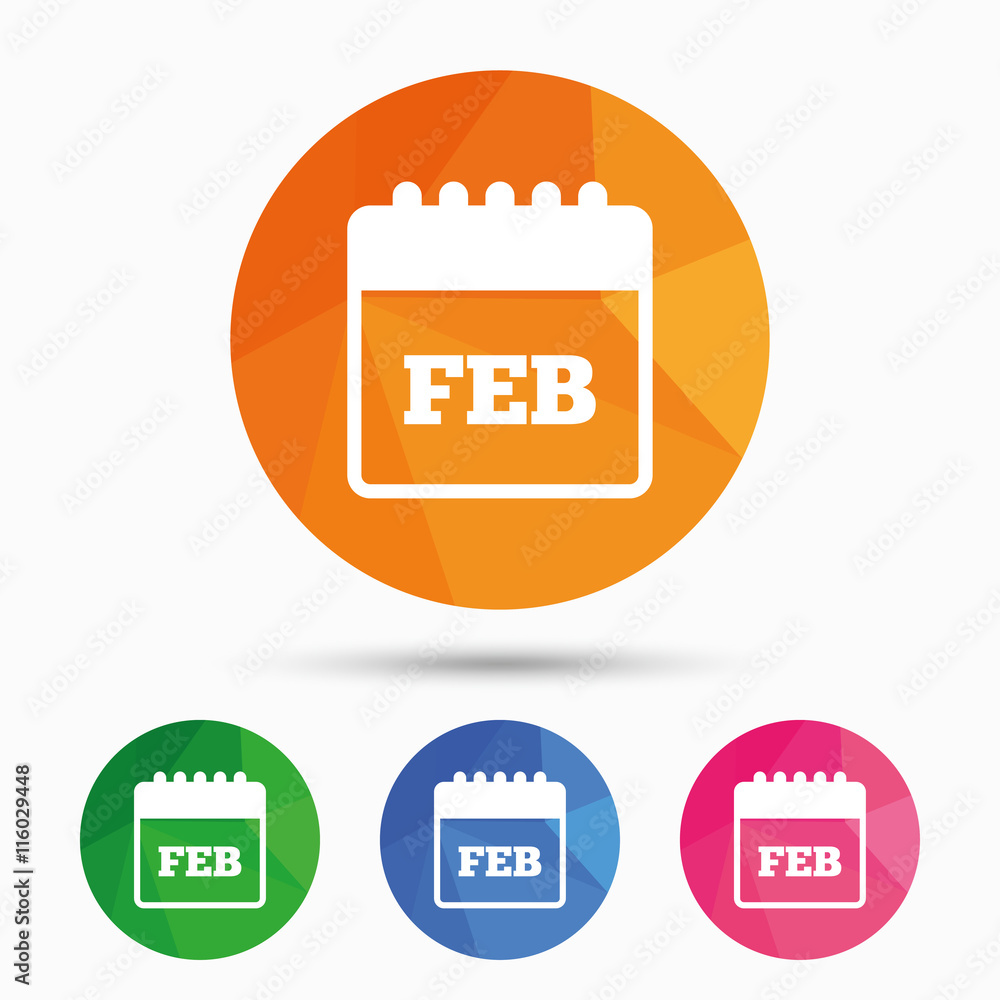Calendar sign icon. February month symbol. Stock Vector | Adobe Stock