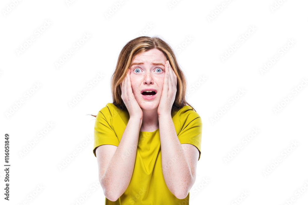 Shocked teen girl portrait isolated white background Stock Photo | Adobe Stock