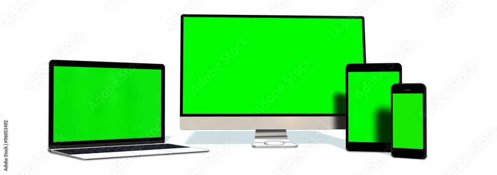 realistic Monitor laptop tablet and phone set with green screen Stock ...