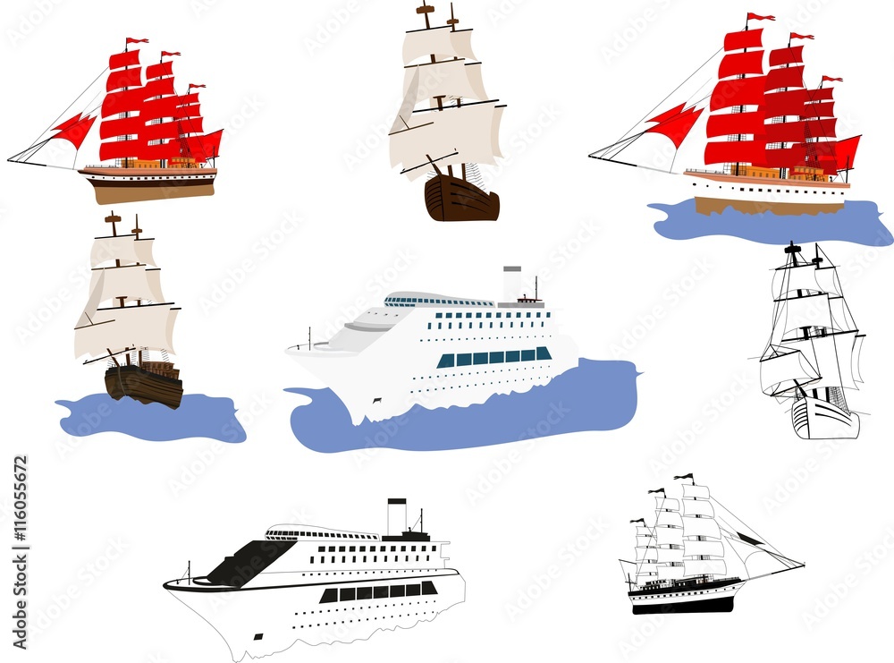 vector ships set isolated on white Stock Vector | Adobe Stock