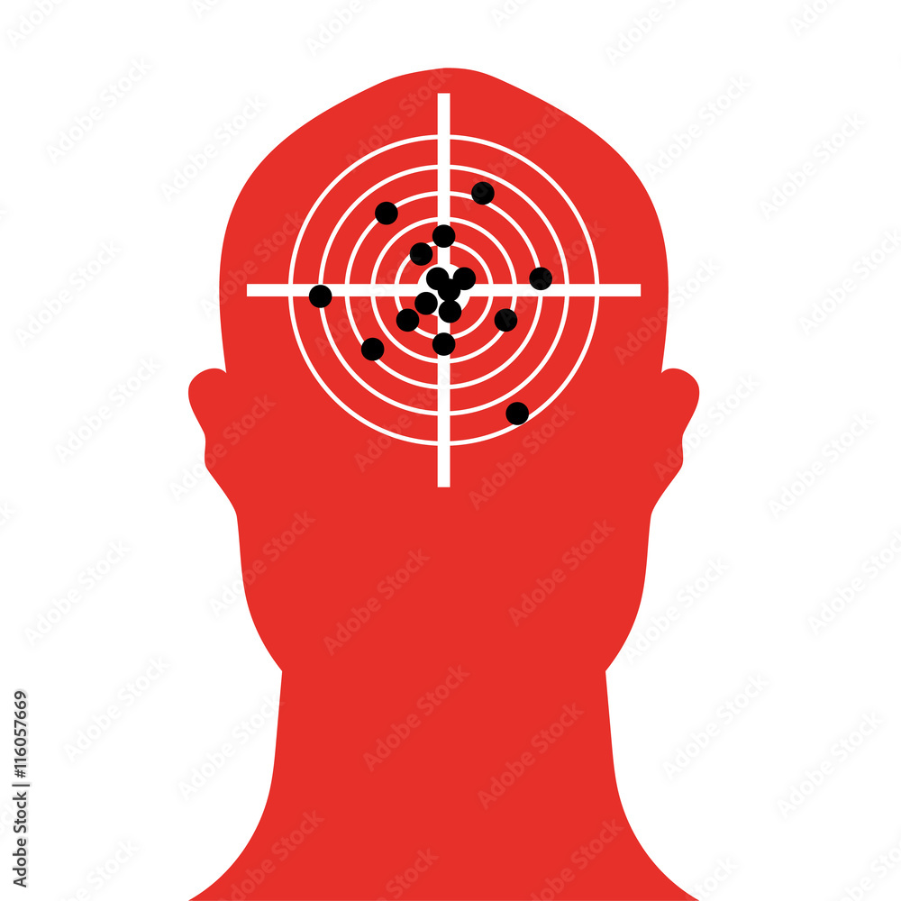 Human head shape in silhouette with a shooting target in the brain area ...