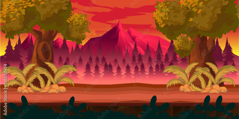 forest game background 2d application. Vector design. Tileable ...