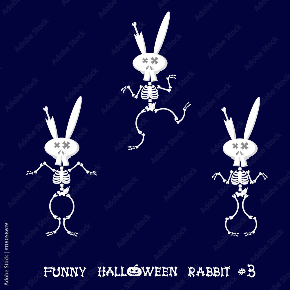 Cute and funny skeleton rabbit in different poses: activity, dance ...
