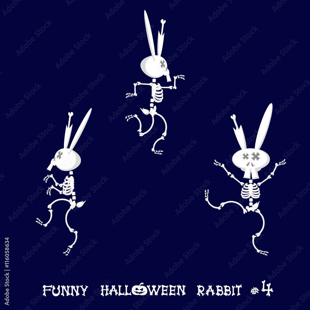 Cute and funny skeleton rabbit in different poses: activity, dance ...