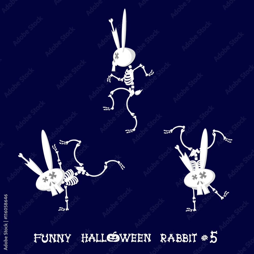 Cute and funny skeleton rabbit in different poses: activity, dance ...