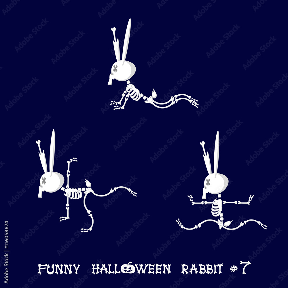 Cute and funny skeleton rabbit in different poses: activity, dance ...