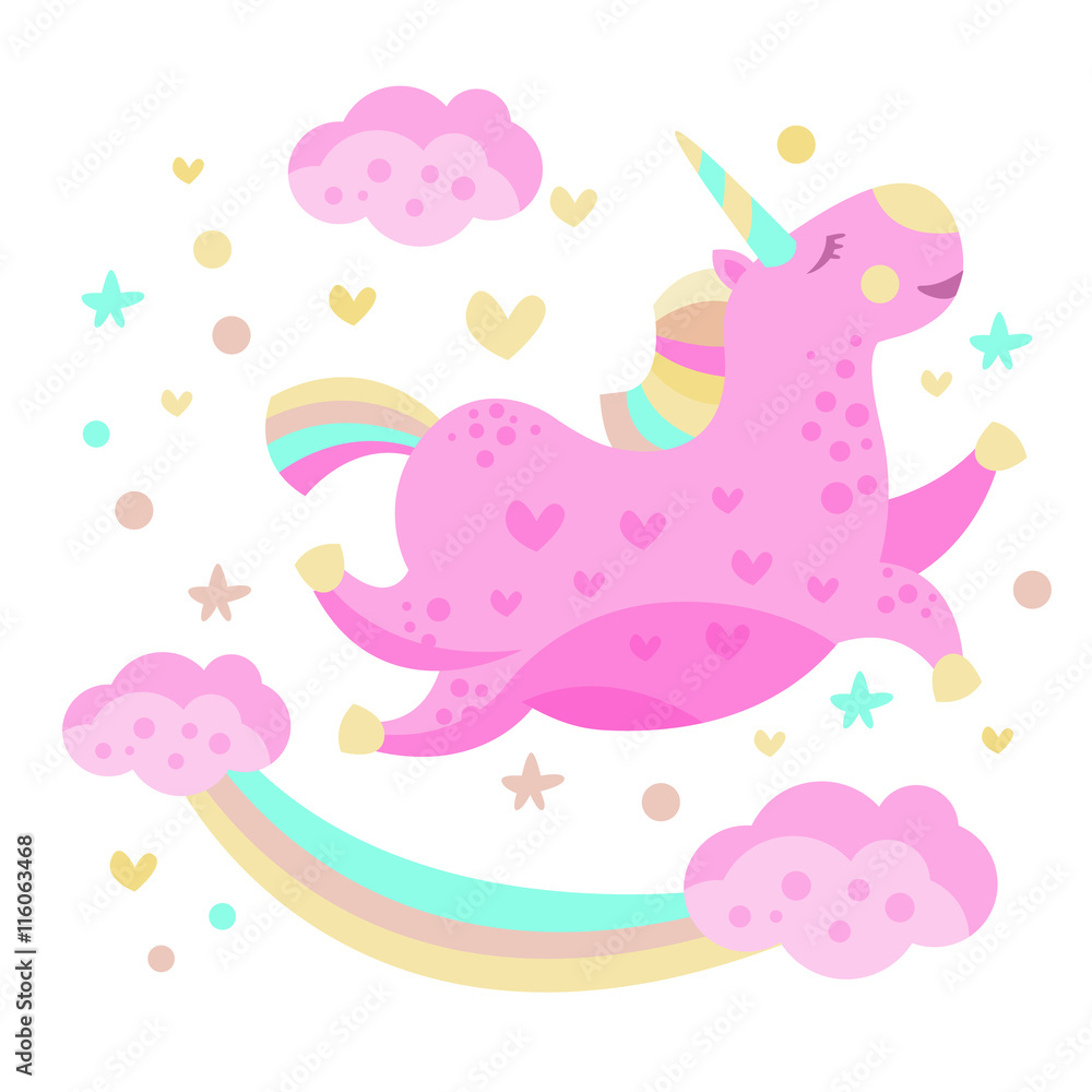 Rainbow And Unicorn Funny Girly Drawing Stock Vector | Adobe Stock